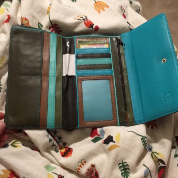 my walit | Bags | Leather Trifold Zip Wallet With Teal Accents | Poshmark